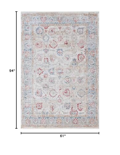 Unique Loom Noble Collection Country, Traditional, Distressed, Vintage, Botanical, Border Area Rug, 5' 1" x 7' 10" Rectangle, Ivory/Blue