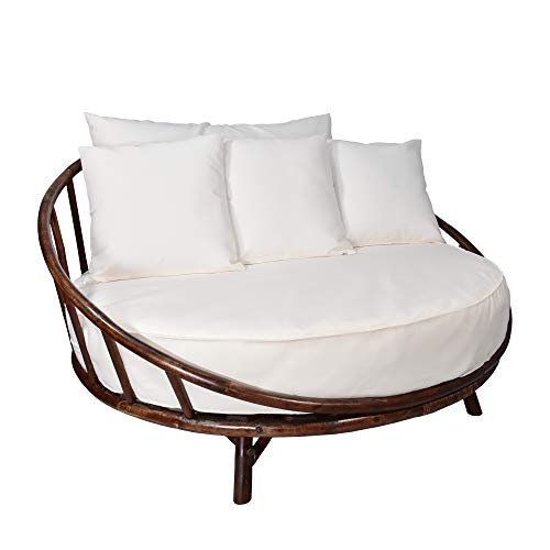 ZEW Bamboo Round Daybed Outdoor Indoor Large Accent Sofa Chair Lawn Pool Garden Seating with Cushion and Pillows Sofabed, Espresso