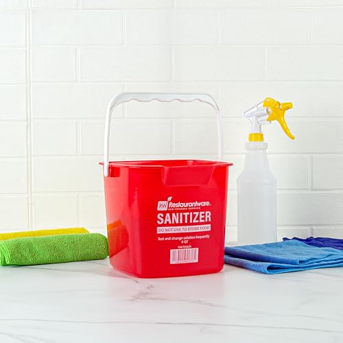 Restaurantware RW Clean 6 Quart Cleaning Bucket 1 Detergent Square Bucket - With Measurements Built-In Spout And Handle Red Plastic Utility Bucket For Home Or Commercial Use