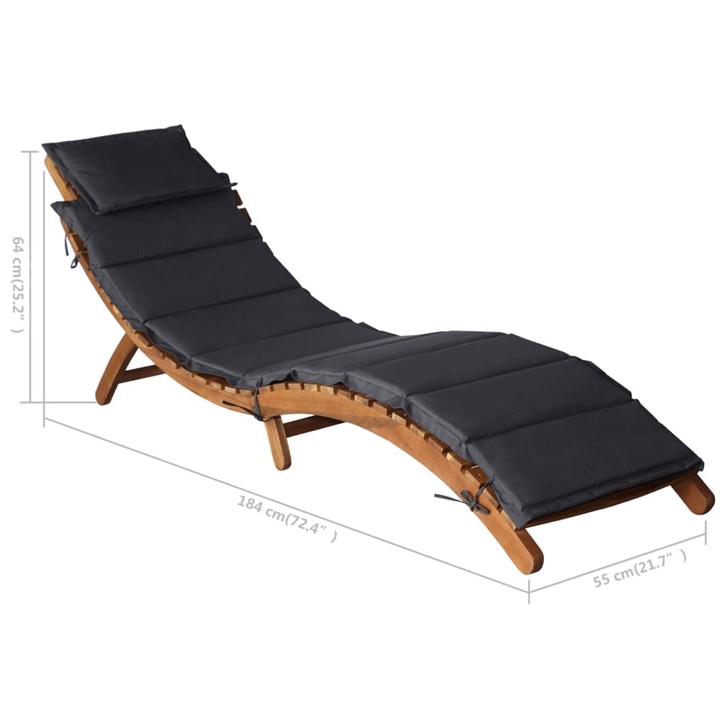 vidaXL Patio Lounge Chair, Outdoor Chaise Lounge Chair, Folding Sunlounger, Sunbed for Backyard Poolside Porch, Solid Acacia Wood Dark Gray