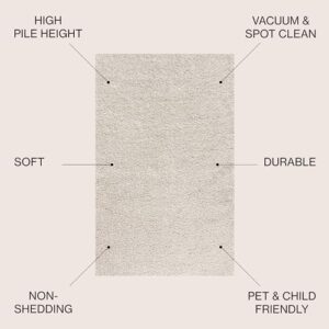 JONATHAN Y MCR106D-5 Mercer Shag Plush Indoor Area -Rug Contemporary Modern Bohemian Glam Solid Easy -Cleaning High Traffic Bedroom Kitchen Living Room, 5 X 8, Cream