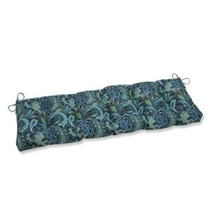 pillow perfect paisley indoor/outdoor sofa setee bench swing cushion with ties, tufted, weather, and fade resistant, 18" x 56", blue/green pretty,