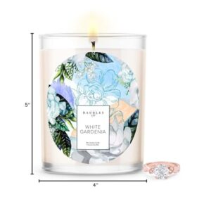 Kate Bissett Baubles White Gardenia Scented Premium Candle and Jewelry with Surprise Ring Inside | 18 oz Large Candle | Made in USA | Parrafin Free | Size 07