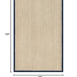 nuLOOM 8x10 Elijah Seagrass Area Rug, Navy, Solid Farmhouse Style, Cotton Bordered, Basketweave, Natural Fiber, For Bedroom, Dining Room, Living Room, Hallway, Office, Kitchen, Entryway