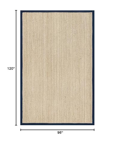 nuLOOM 8x10 Elijah Seagrass Area Rug, Navy, Solid Farmhouse Style, Cotton Bordered, Basketweave, Natural Fiber, For Bedroom, Dining Room, Living Room, Hallway, Office, Kitchen, Entryway