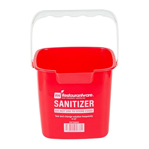 Restaurantware RW Clean 6 Quart Cleaning Bucket 1 Detergent Square Bucket - With Measurements Built-In Spout And Handle Red Plastic Utility Bucket For Home Or Commercial Use