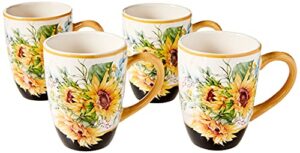 certified international 28167set4 sunflower fields 18 oz. mugs, set of 4, 18 ounce, multi colored