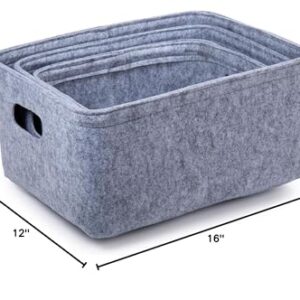 Truu Design Stylish Felt Storage Baskets, Dark Grey, 16 x 12 inches, Set of 3