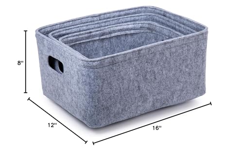 Truu Design Stylish Felt Storage Baskets, Dark Grey, 16 x 12 inches, Set of 3