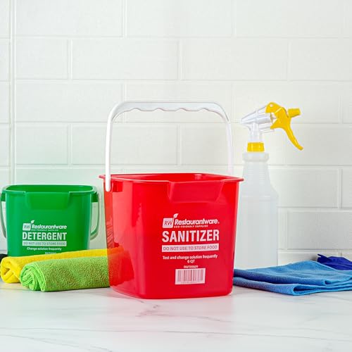 Restaurantware RW Clean 6 Quart Cleaning Bucket 1 Detergent Square Bucket - With Measurements Built-In Spout And Handle Red Plastic Utility Bucket For Home Or Commercial Use