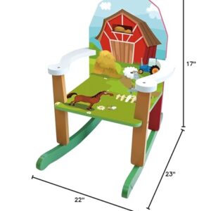 Wood Farm Rocking Chair Green Animals Painted