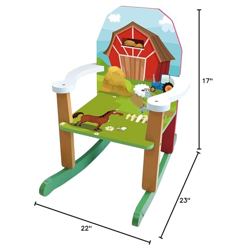 Wood Farm Rocking Chair Green Animals Painted