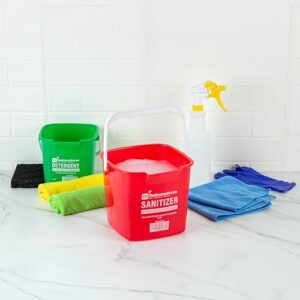 Restaurantware RW Clean 6 Quart Cleaning Bucket 1 Detergent Square Bucket - With Measurements Built-In Spout And Handle Red Plastic Utility Bucket For Home Or Commercial Use