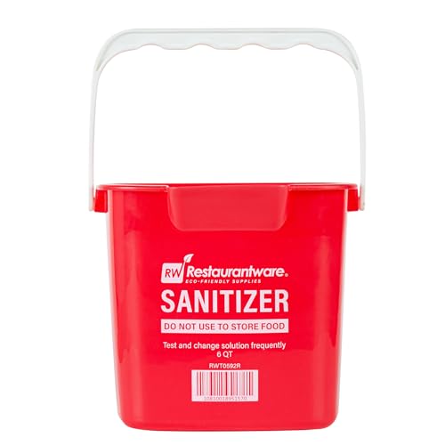 Restaurantware RW Clean 6 Quart Cleaning Bucket 1 Detergent Square Bucket - With Measurements Built-In Spout And Handle Red Plastic Utility Bucket For Home Or Commercial Use