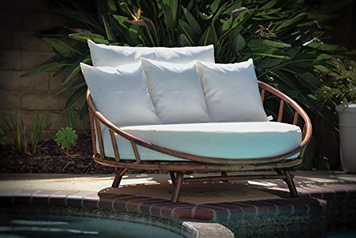 ZEW Bamboo Round Daybed Outdoor Indoor Large Accent Sofa Chair Lawn Pool Garden Seating with Cushion and Pillows Sofabed, Espresso