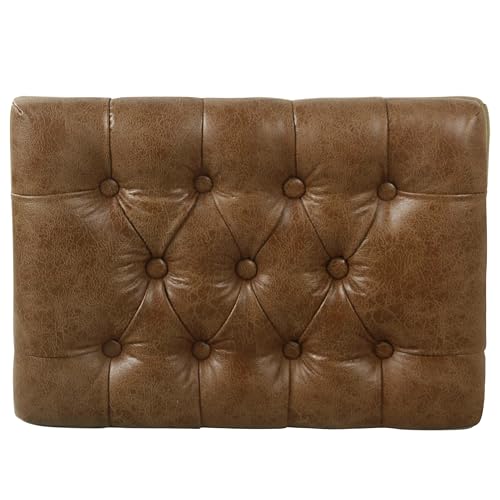 HomePop Home Decor | Upholstered Tufted Faux Leather Ottoman Bench| Ottoman Bench for Living Room & Bedroom | Decorative Home Furniture (Distressed Brown Faux Leather) Small