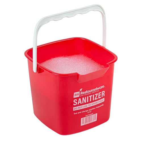 Restaurantware RW Clean 6 Quart Cleaning Bucket 1 Detergent Square Bucket - With Measurements Built-In Spout And Handle Red Plastic Utility Bucket For Home Or Commercial Use