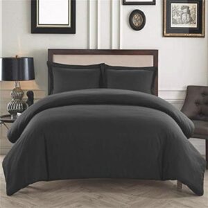 soft bed collection wrinkle free fade resistant 3 pc duvet cover set + 24" inch deep pocket fitted sheet 800 thread count egyptian cotton queen size black solid