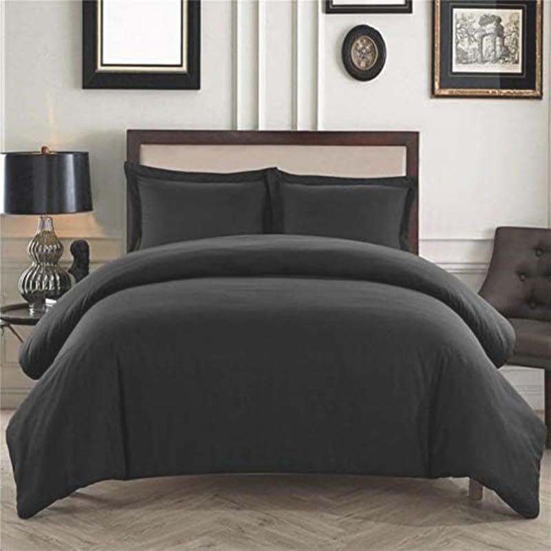 Soft Bed Collection Wrinkle Free Fade Resistant 3 PC Duvet Cover Set + 24" Inch Deep Pocket Fitted Sheet 800 Thread Count Egyptian Cotton Queen Size Black Solid