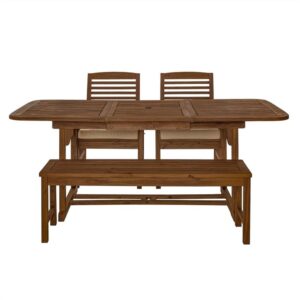 Walker Edison Maui Modern 4 Piece Solid Acacia Wood Outdoor Dining Set, Set of 4, Dark Brown