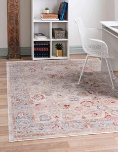 unique loom noble collection country, traditional, distressed, vintage, botanical, border area rug, 5' 1" x 7' 10" rectangle, ivory/blue