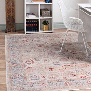 Unique Loom Noble Collection Country, Traditional, Distressed, Vintage, Botanical, Border Area Rug, 5' 1" x 7' 10" Rectangle, Ivory/Blue