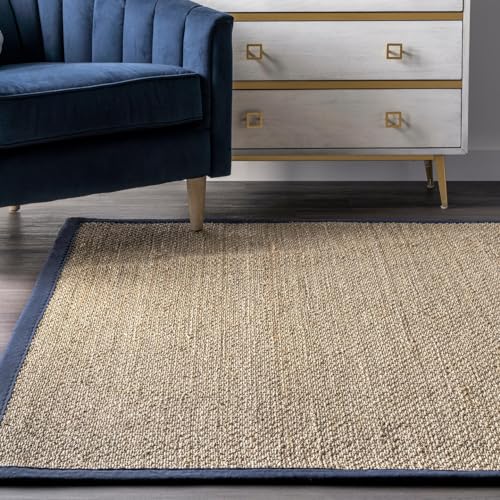 nuLOOM 8x10 Elijah Seagrass Area Rug, Navy, Solid Farmhouse Style, Cotton Bordered, Basketweave, Natural Fiber, For Bedroom, Dining Room, Living Room, Hallway, Office, Kitchen, Entryway