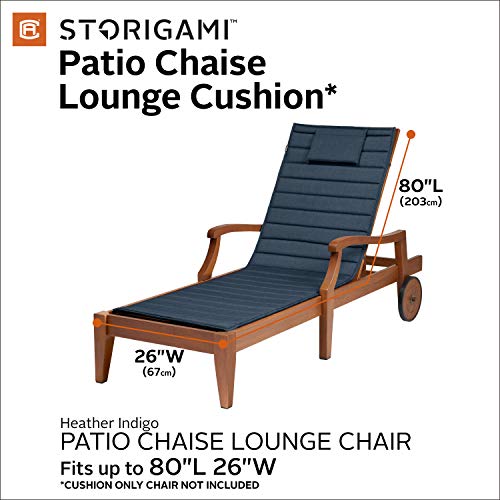 Classic Accessories Storigami Water-Resistant 80 x 26 Inch Chaise Lounge Cushion, Heather Indigo, Patio Cushion