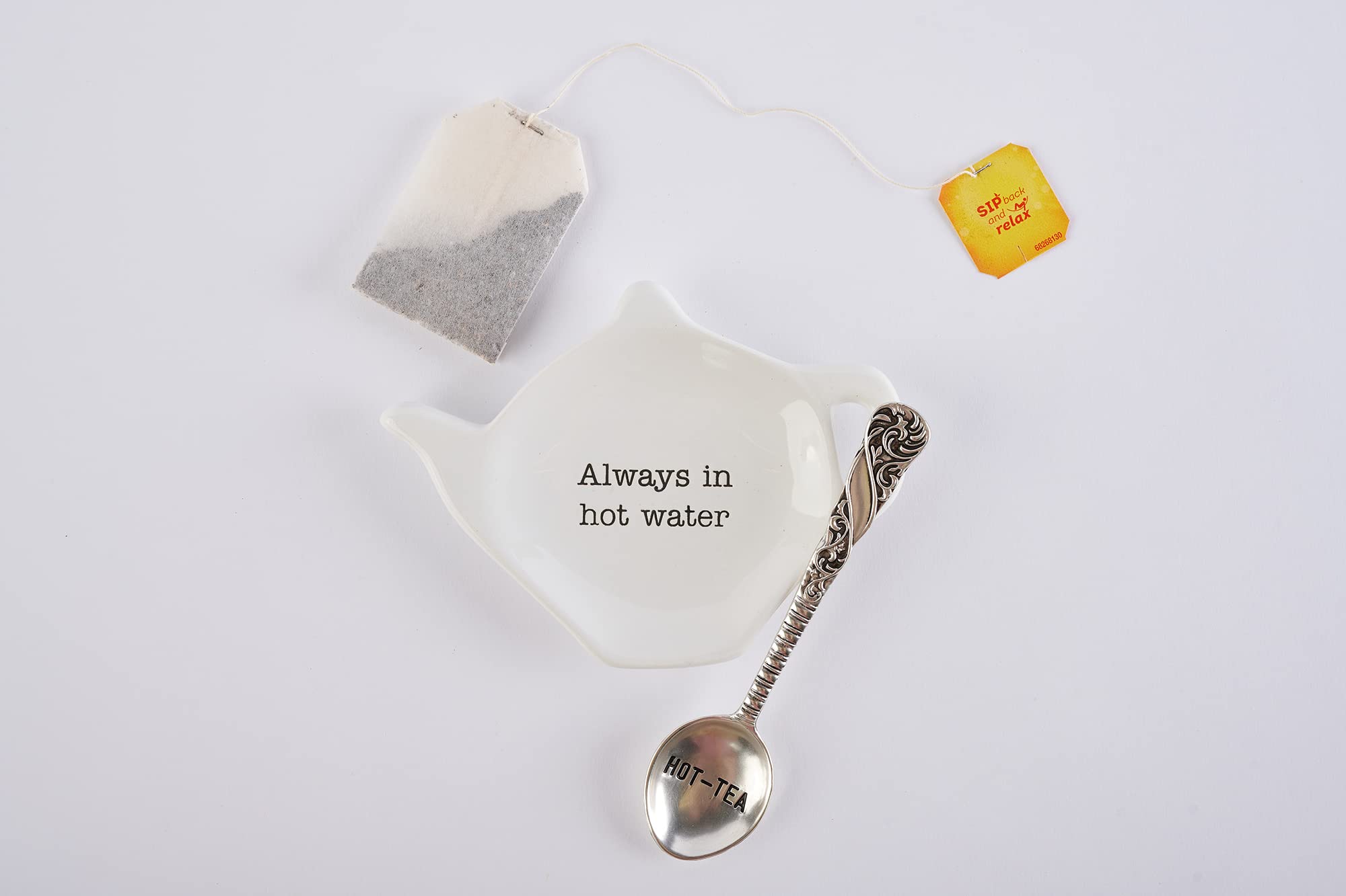 Mud Pie Home Kitchen Circa Tea Time Teapot Tea Bag Spoon Rest Sets 42600444 (Always in hot water)