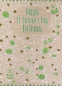 designer greetings green balloons, presents and white vines st. patrick's day birthday card