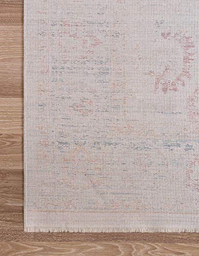 Unique Loom Noble Collection Country, Traditional, Distressed, Vintage, Botanical, Border Area Rug, 5' 1" x 7' 10" Rectangle, Ivory/Blue