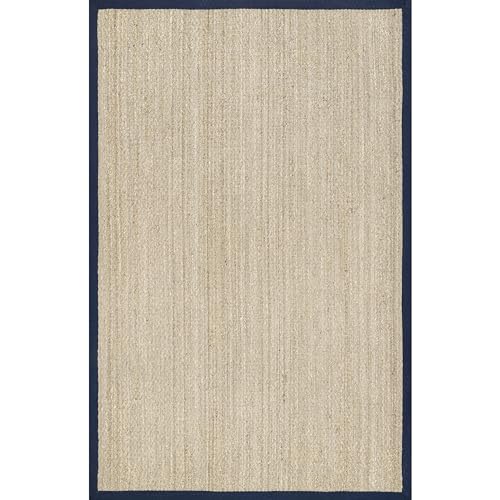 nuLOOM 8x10 Elijah Seagrass Area Rug, Navy, Solid Farmhouse Style, Cotton Bordered, Basketweave, Natural Fiber, For Bedroom, Dining Room, Living Room, Hallway, Office, Kitchen, Entryway