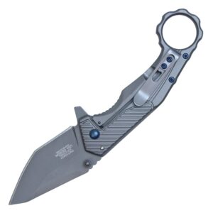 PWT334 7.25" Flip Open Karambit Stainless Steel Finger Hole Handle Pocket Knife (PWT334GY)