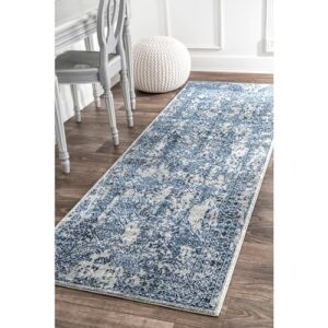 nuloom odell faded vintage runner rug, 2' 6" x 10', light blue