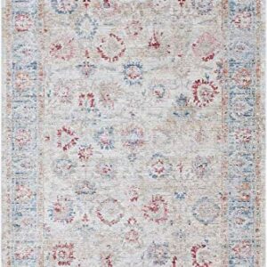 Unique Loom Noble Collection Country, Traditional, Distressed, Vintage, Botanical, Border Area Rug, 5' 1" x 7' 10" Rectangle, Ivory/Blue