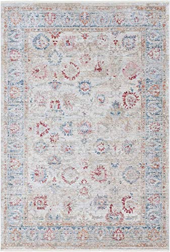 Unique Loom Noble Collection Country, Traditional, Distressed, Vintage, Botanical, Border Area Rug, 5' 1" x 7' 10" Rectangle, Ivory/Blue