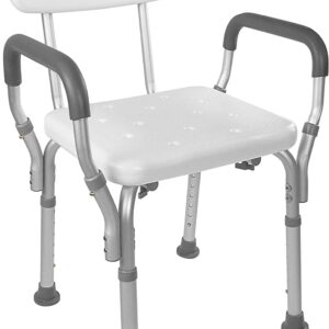 Vaunn Shower Chair Bath Seat with Padded Arms, Removable Back and Adjustable Legs and Vaunn Raised Toilet Seat and Elevated Commode Booster Seat Riser Bundle