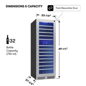 Zephyr Presrv 24" Wine Fridge Full Size Dual Zone - Wine Cooler Cellars Large Cabinet Wine Refrigerator Home Bar Chiller Freestanding with French Glass Door - 138 Bottles 750 ml