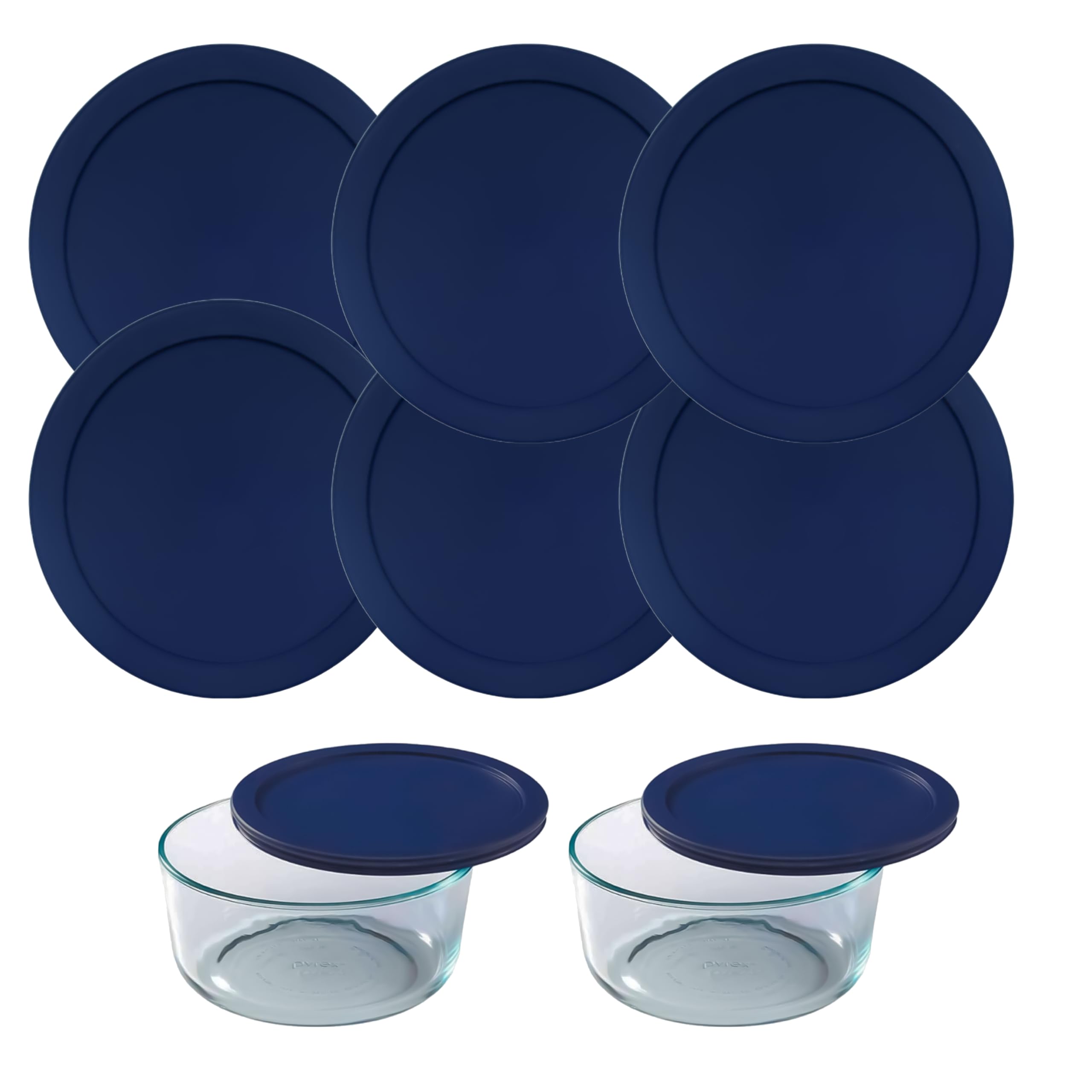 Wood Grip - Pyrex Replacement Lids - Durable, Leakproof Lids for Pyrex Glass Containers - Fits 2 Cup Round Glass Bowls for Secure Food Storage - 6 Pack, Blue, 4-3/4" Diameter