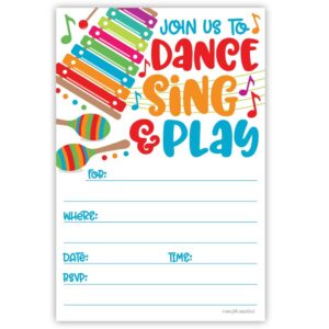 kids music invitations (20 count) with envelopes - musical instruments birthday party invites