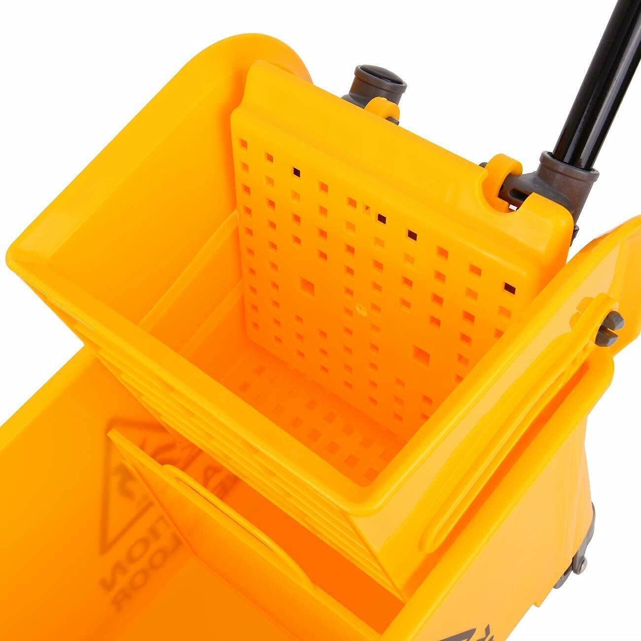 Samger Heavy Duty Mop Bucket with Wringer on Wheels, 5 Gallon Plastic Tandem Mopping Bucket, 21 Quart Portable Mop Bucket for Household Commercial Use Yellow