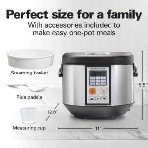 Hamilton Beach Digital Programmable Rice and Slow Cooker & Food Steamer, 20 Cups Cooked (10 Cups Uncooked), 12 Pre-Programmed Settings for Sauté, Hot Cereal, Soup, Nonstick Pot, Stainless Steel (37523)