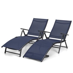 devoko patio lounge chairs outdoor chaise lounge beach pool side folding recliner adjustable lounge chair set of 2 (blue)