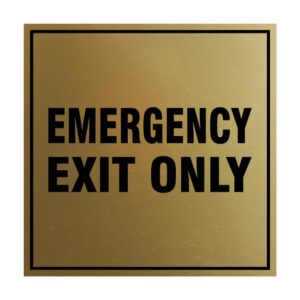 signs bylita square emergency exit only sign with adhesive tape, mounts on any surface, weather resistant, indoor/outdoor use (brushed gold) - medium