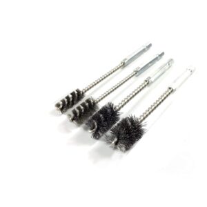 4 piece stainless steel wire brush for ports, tubes, bearings and other common wire brush applications power drill impact driver - hex shank