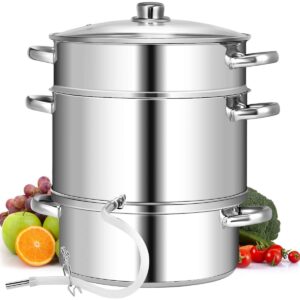 giantex 10 quart juice steamer fruit vegetables juicer steamers w/tempered glass lid, hose, clamp, loop handles stainless steel steam juicer multipots kitchen cookware for making juice, jelly, pasta