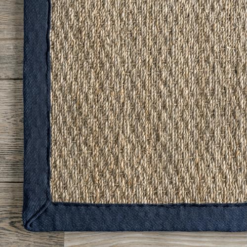 nuLOOM 8x10 Elijah Seagrass Area Rug, Navy, Solid Farmhouse Style, Cotton Bordered, Basketweave, Natural Fiber, For Bedroom, Dining Room, Living Room, Hallway, Office, Kitchen, Entryway