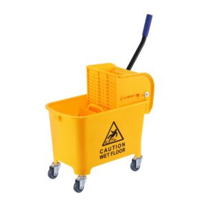 samger heavy duty mop bucket with wringer on wheels, 5 gallon plastic tandem mopping bucket, 21 quart portable mop bucket for household commercial use yellow