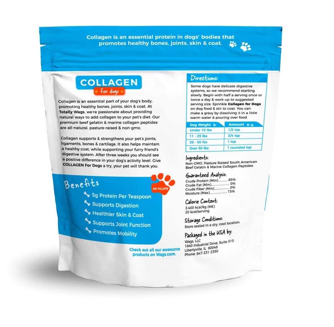 Totally Wags Collagen for Dogs: All Natural Premium Non GMO Collagen. Supports Healthy Joints, Skin, Fur, Digestion.