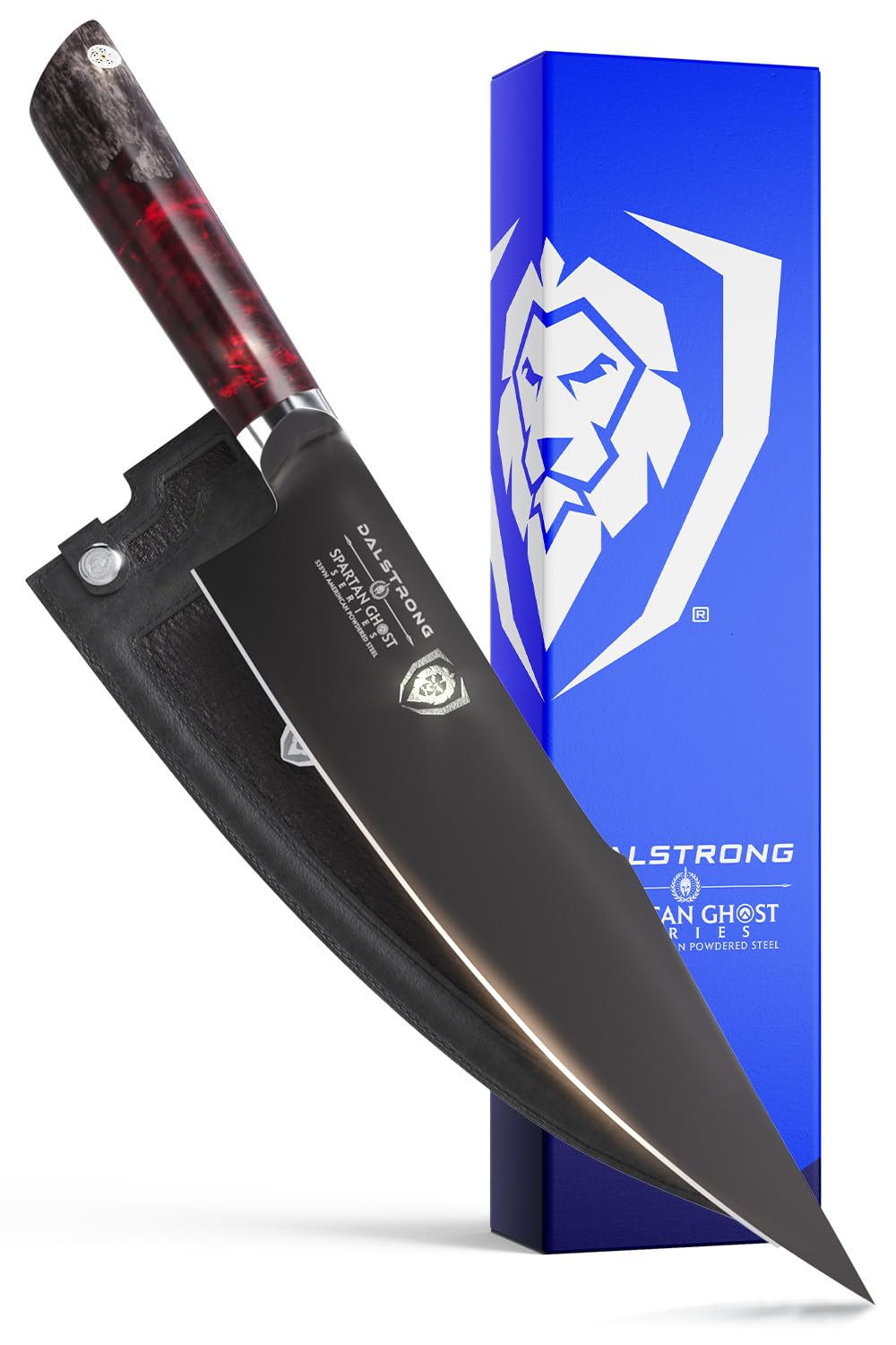 Dalstrong Chef Knife - 9.5 inch - Spartan Ghost Series - Premium American Forged S35VN Powdered Steel - Razor Sharp Kitchen Knife - Chef's Knife - Maple & Red Resin Handle - Sheath